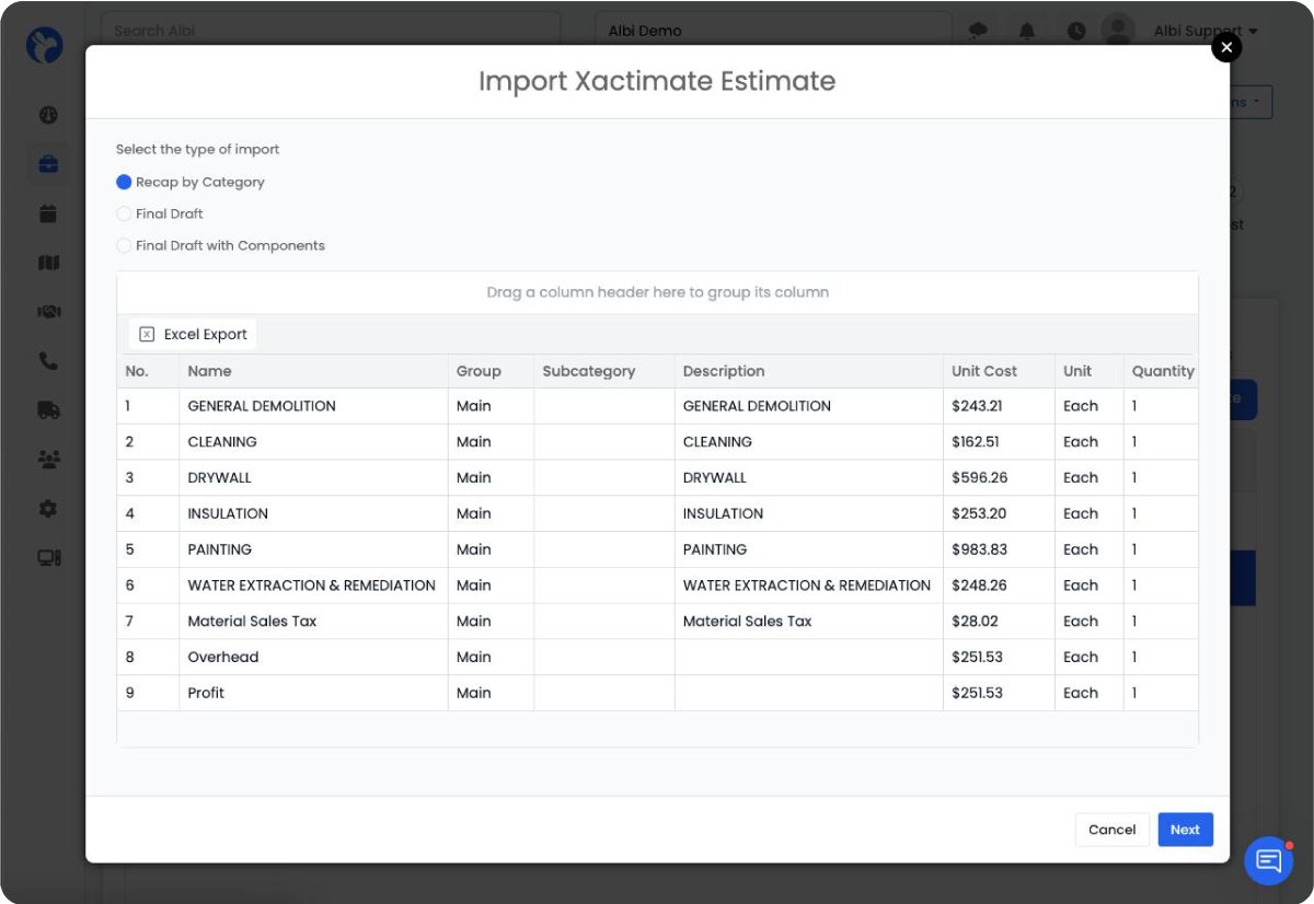 Xactimate Macros | Albiware